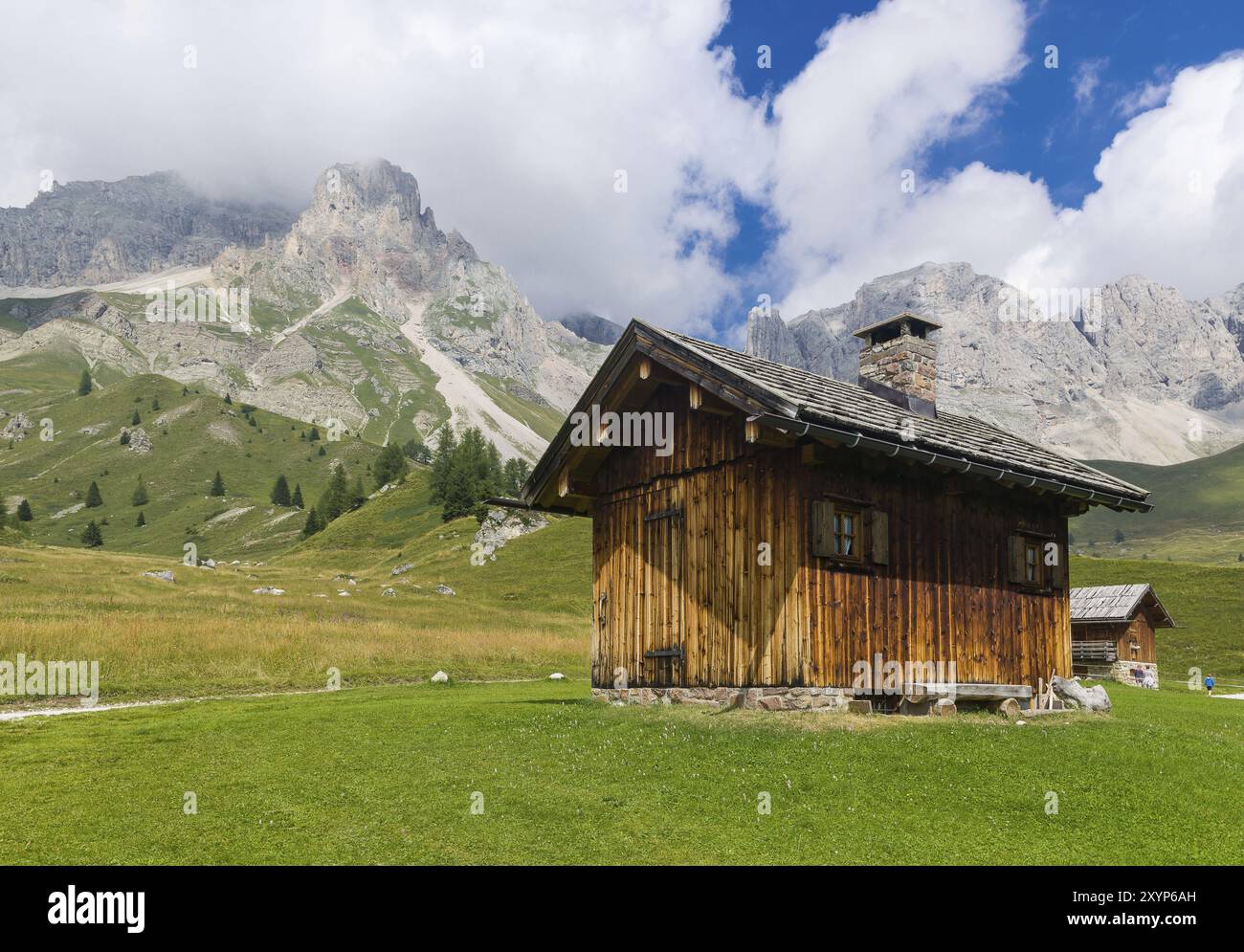 The idyllic valley of Fuciade, near Passo San Pellegrino in the ...