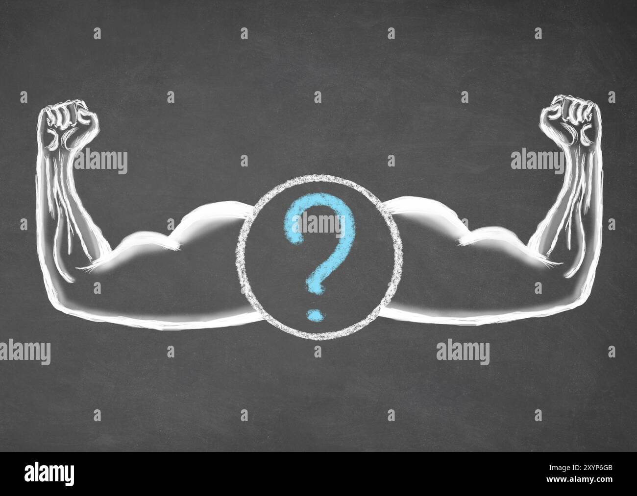 Strong Arms chalk drawing with question mark on blackboard Stock Photo ...