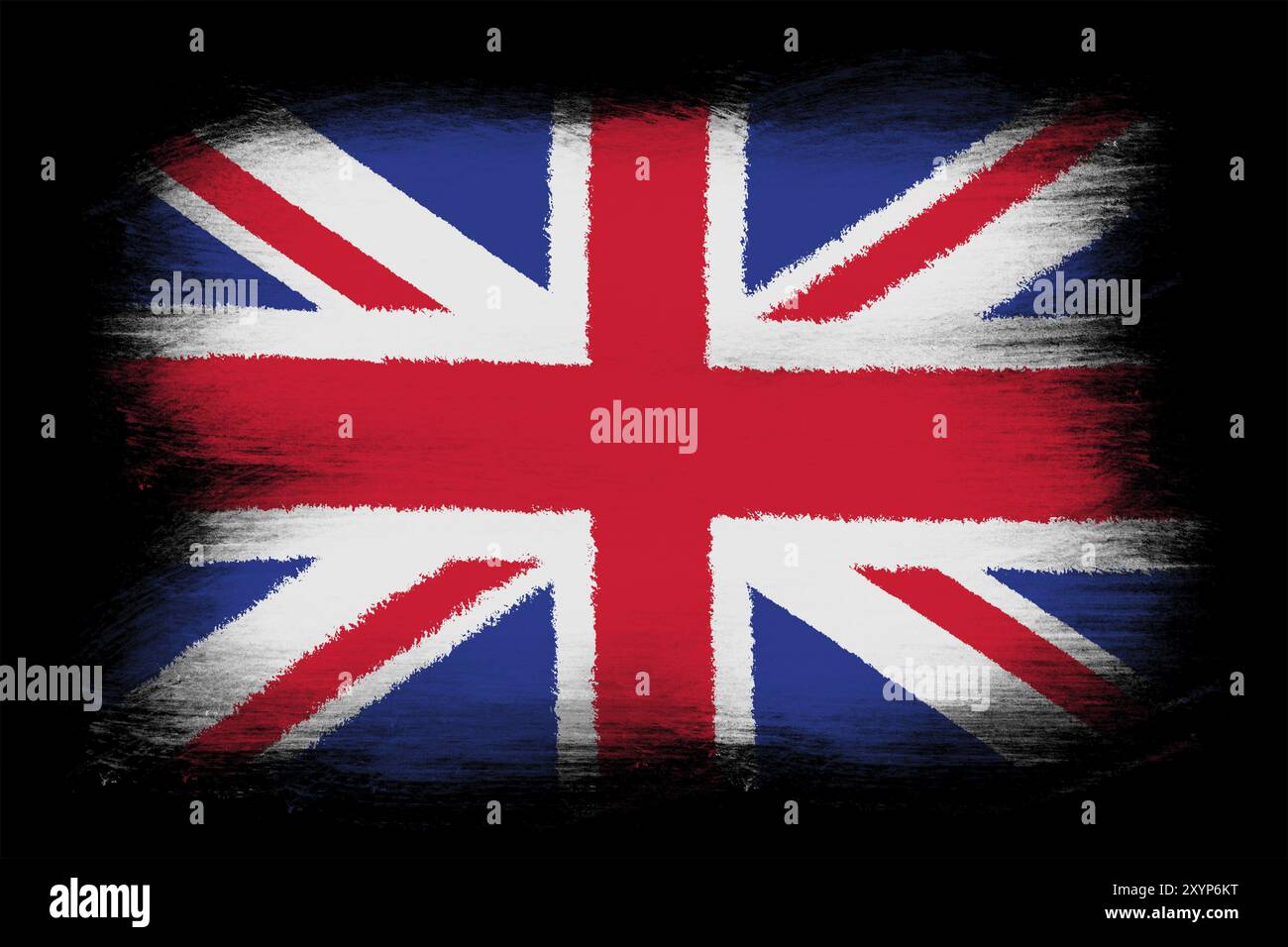 The British flag, Painted grunge flag, brush strokes. Isolated on black ...