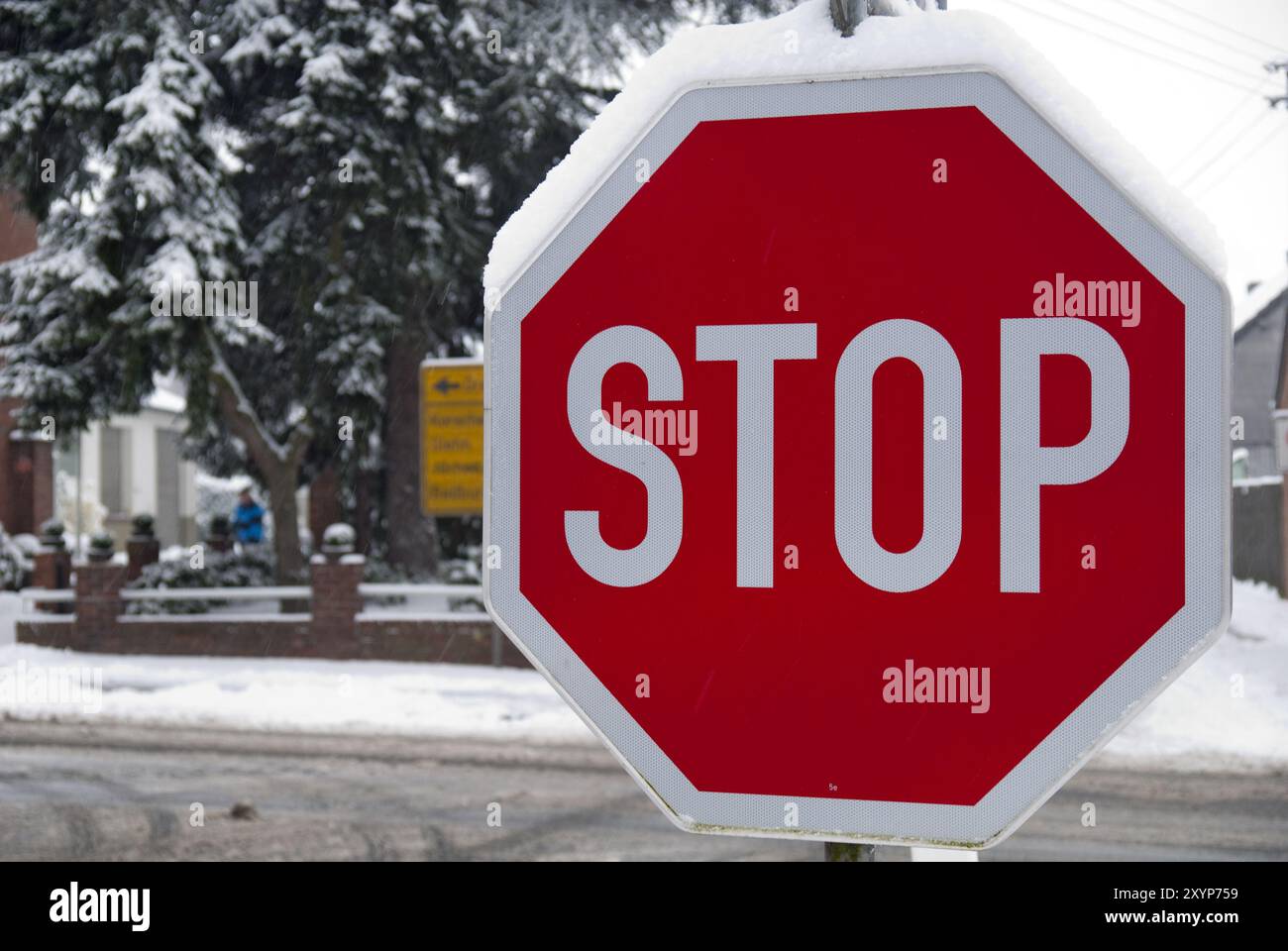 Stop sign in winter Stock Photo - Alamy