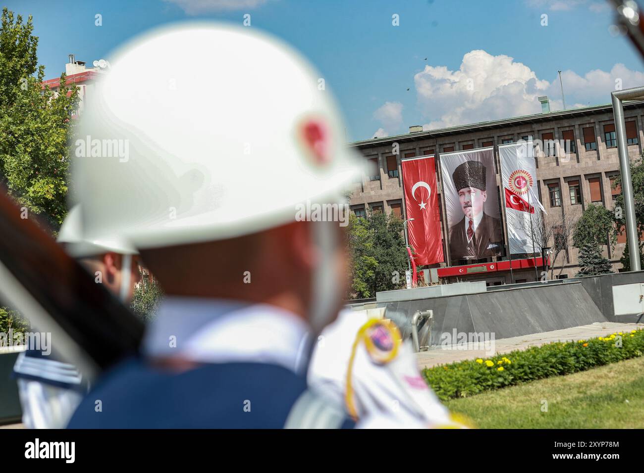 A soldier of the Turkish Armed Forces (TSK) waits before the parade ...