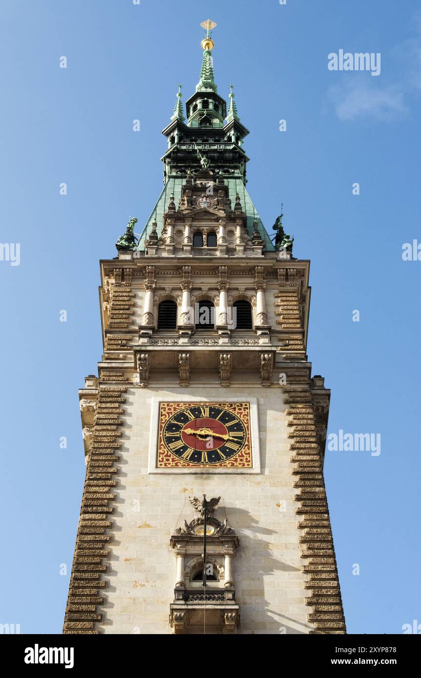 Town hall tower with tower clock, Hamburg, Germany, Europe Stock Photo ...