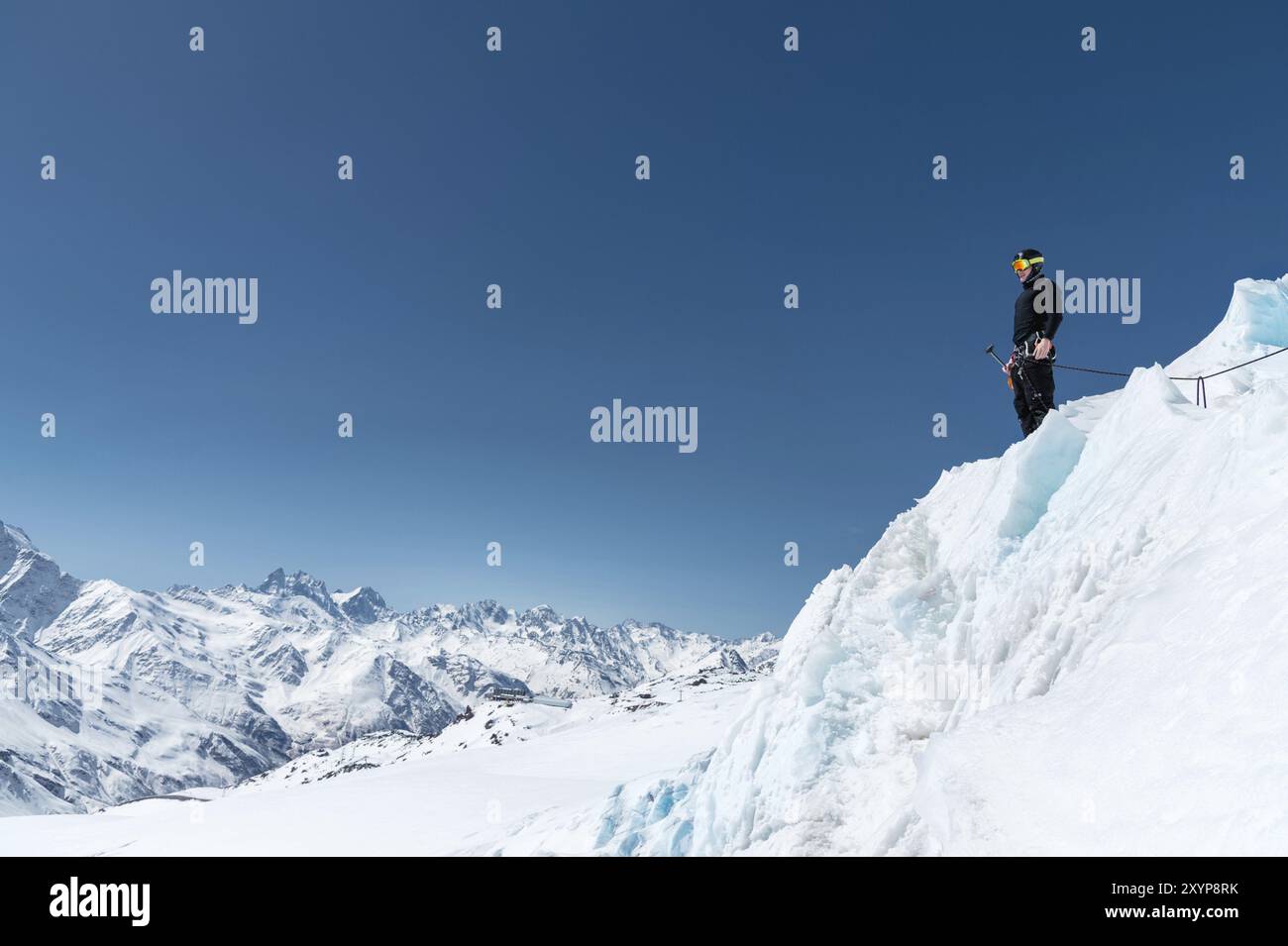 Mountain guide candidate training ice axe and rope skills on a glacier ...