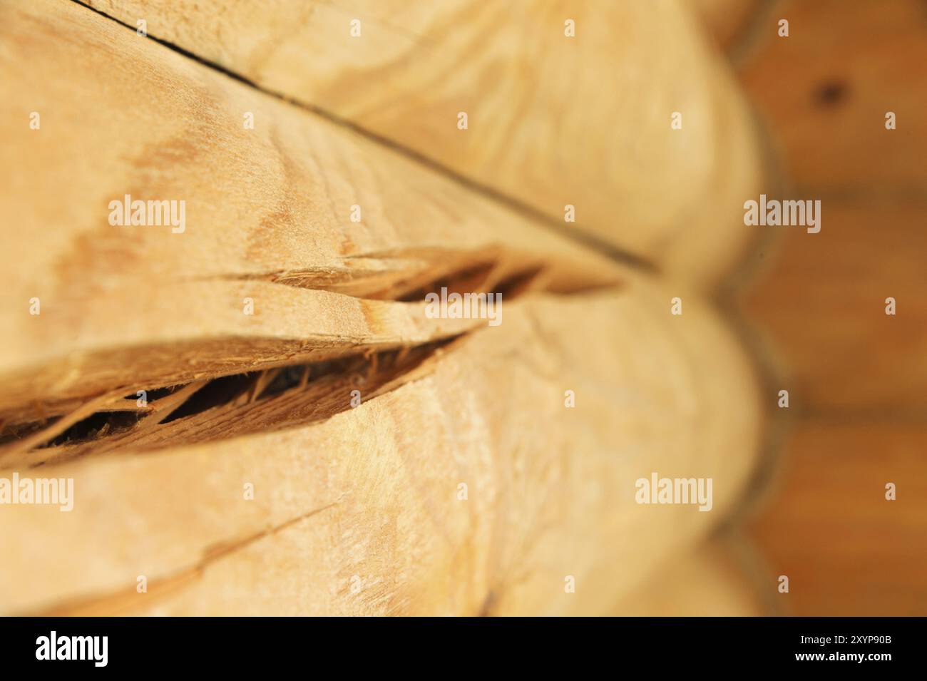 Close-up of elements of a wooden blockhouse and its walls in the ...