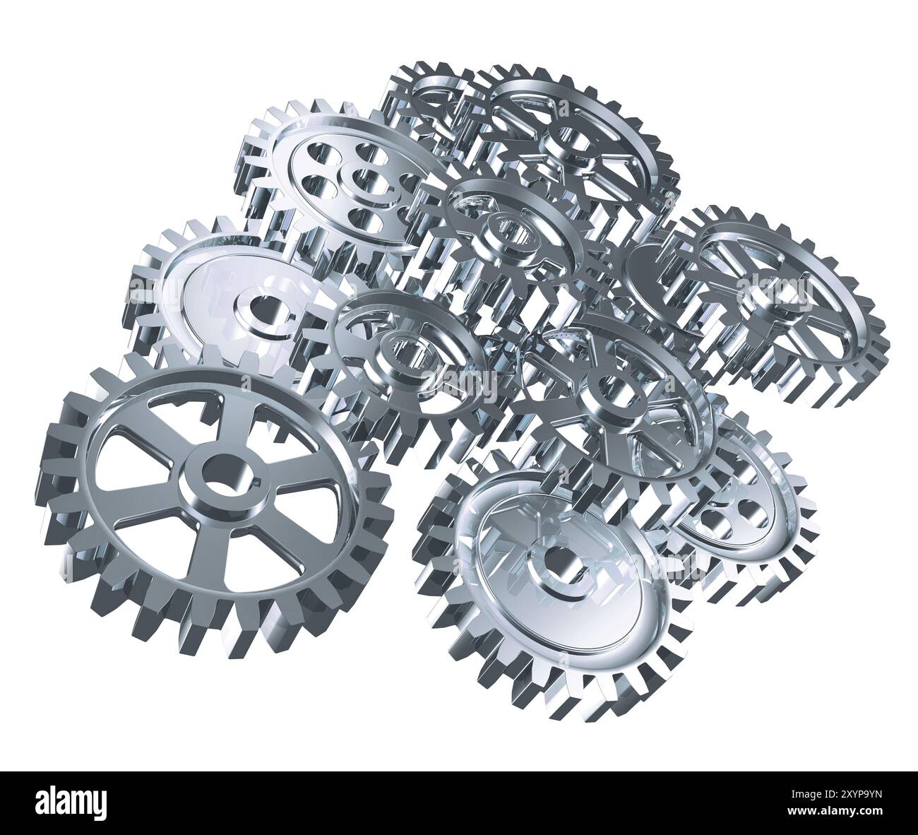 3D illustration of a Set of gears, mechanical gear box, pinion wheels ...