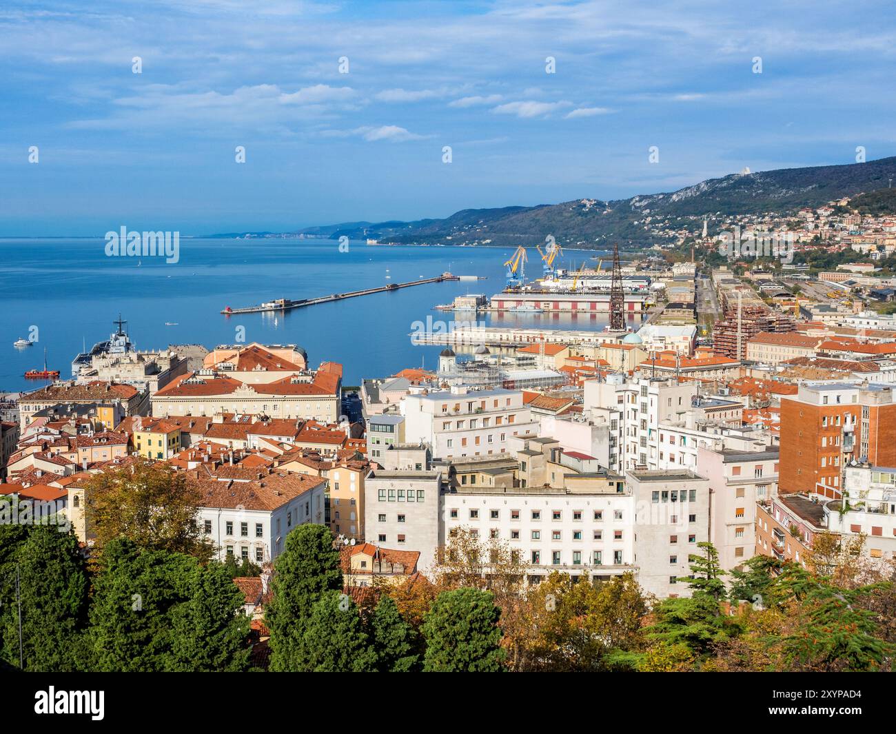 Old harbour of Trieste and Karst mountains Stock Photo - Alamy