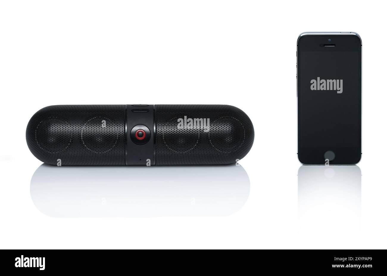 Bluetooth speaker that is connected to the Mobile phone, isolated, on a ...