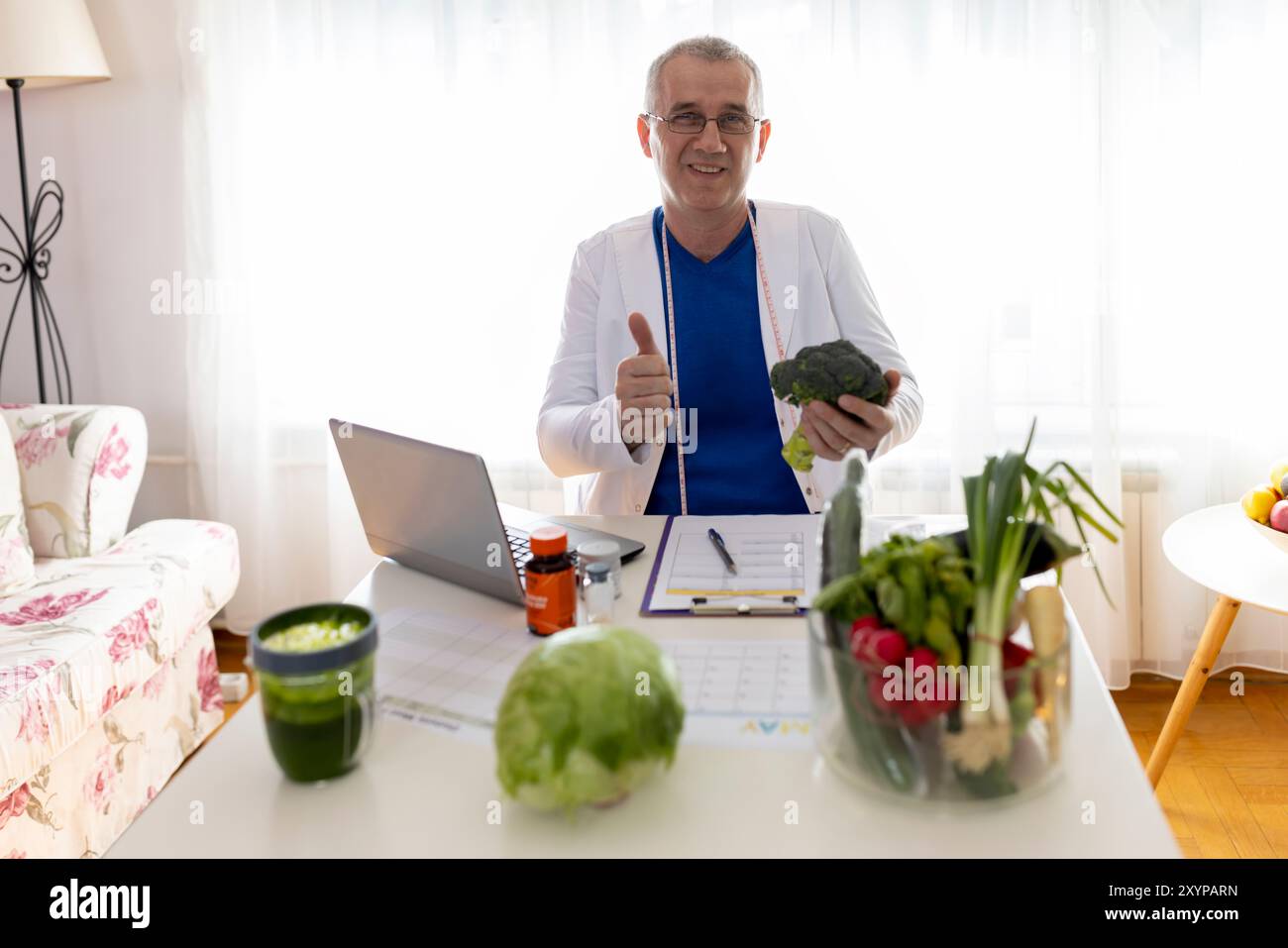 Teacher male nutritionist advises online about eating health. Video ...