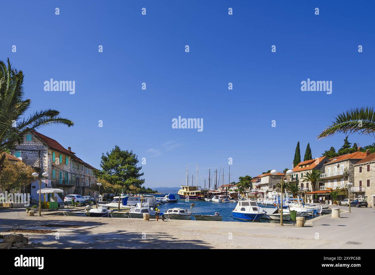 Stomorska harbour and marina on the Croatian island of Solta Stock ...