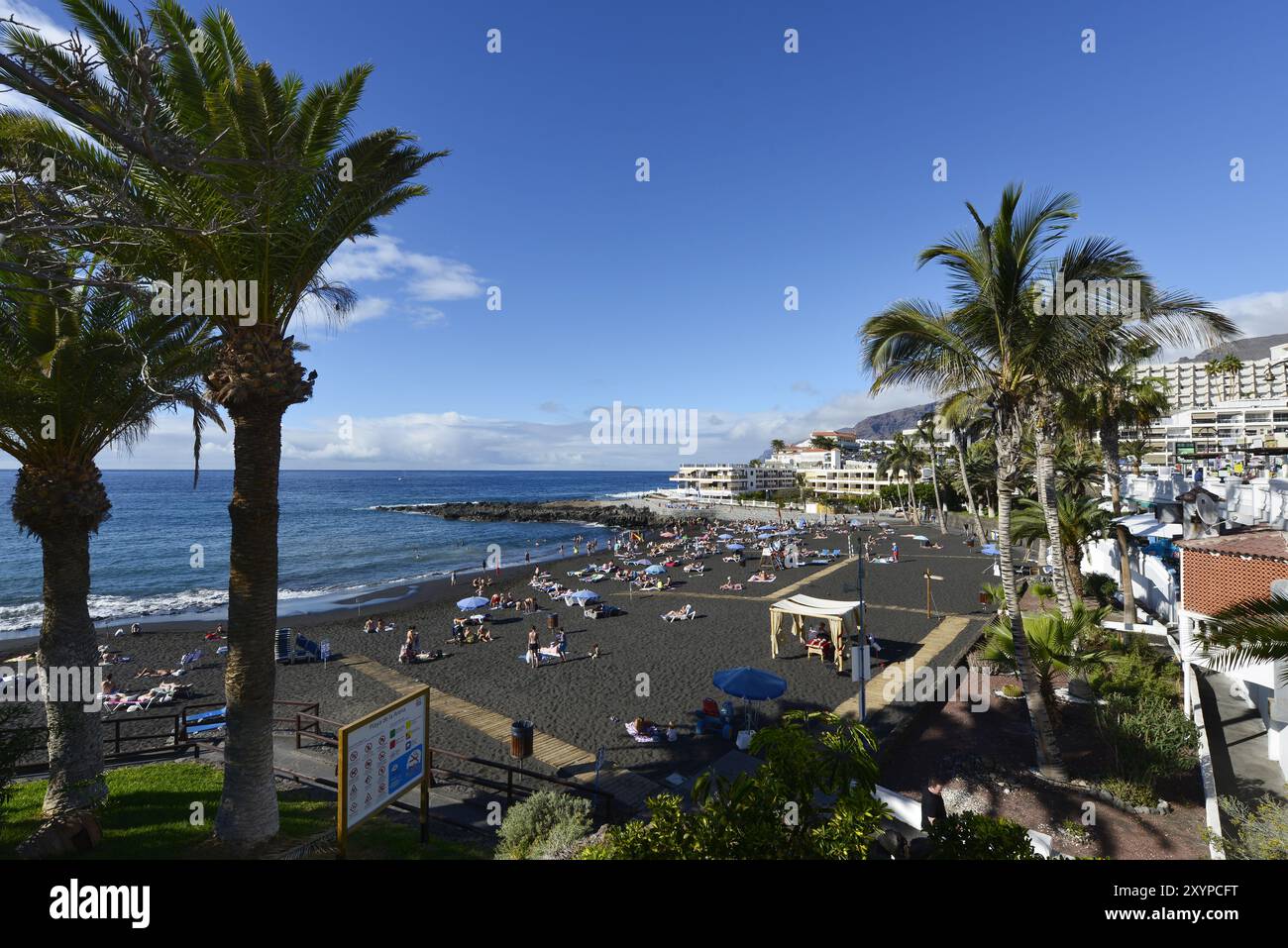 Playa de La Arena with black sand beach in Puerto de Santiago, west ...