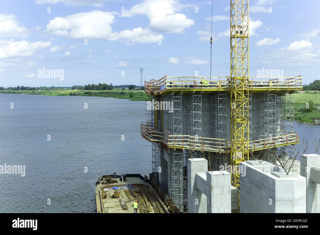 Scaffolded bridge pier Stock Photo - Alamy
