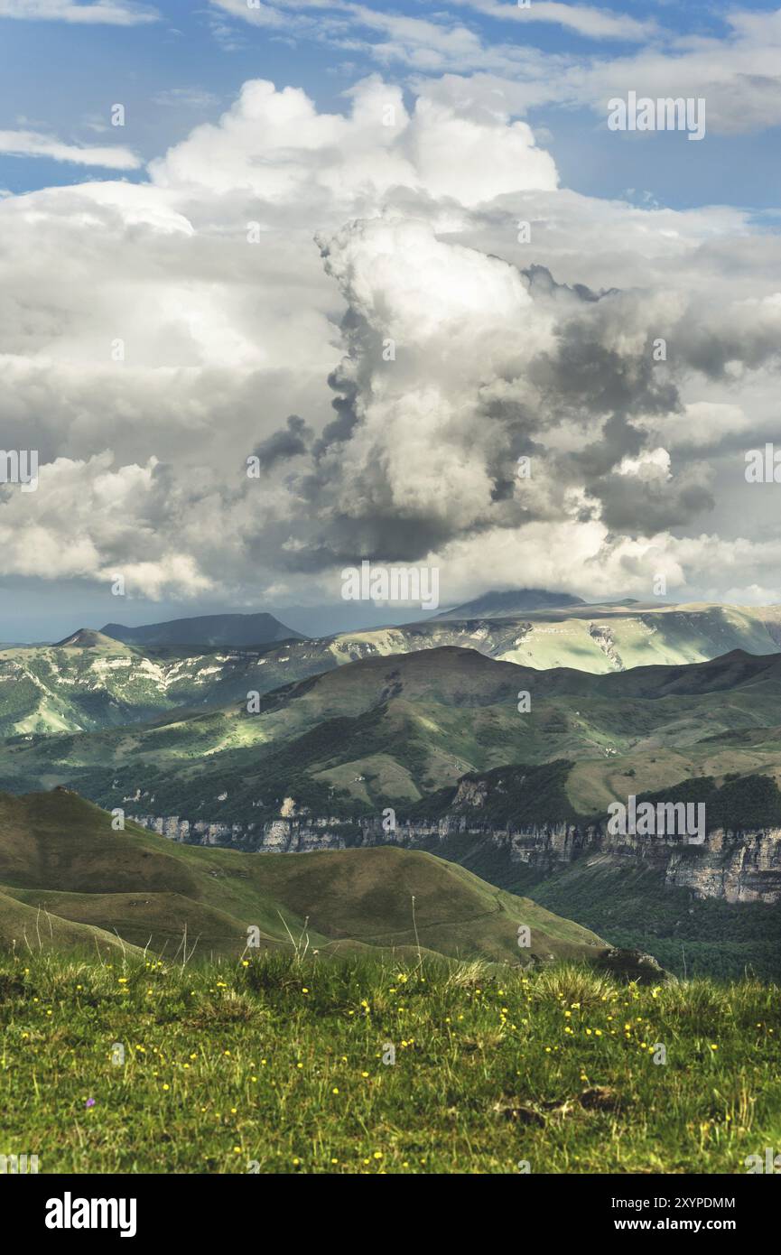 Gray (cumulus) clouds in the mountains before the rain. Mountains of ...