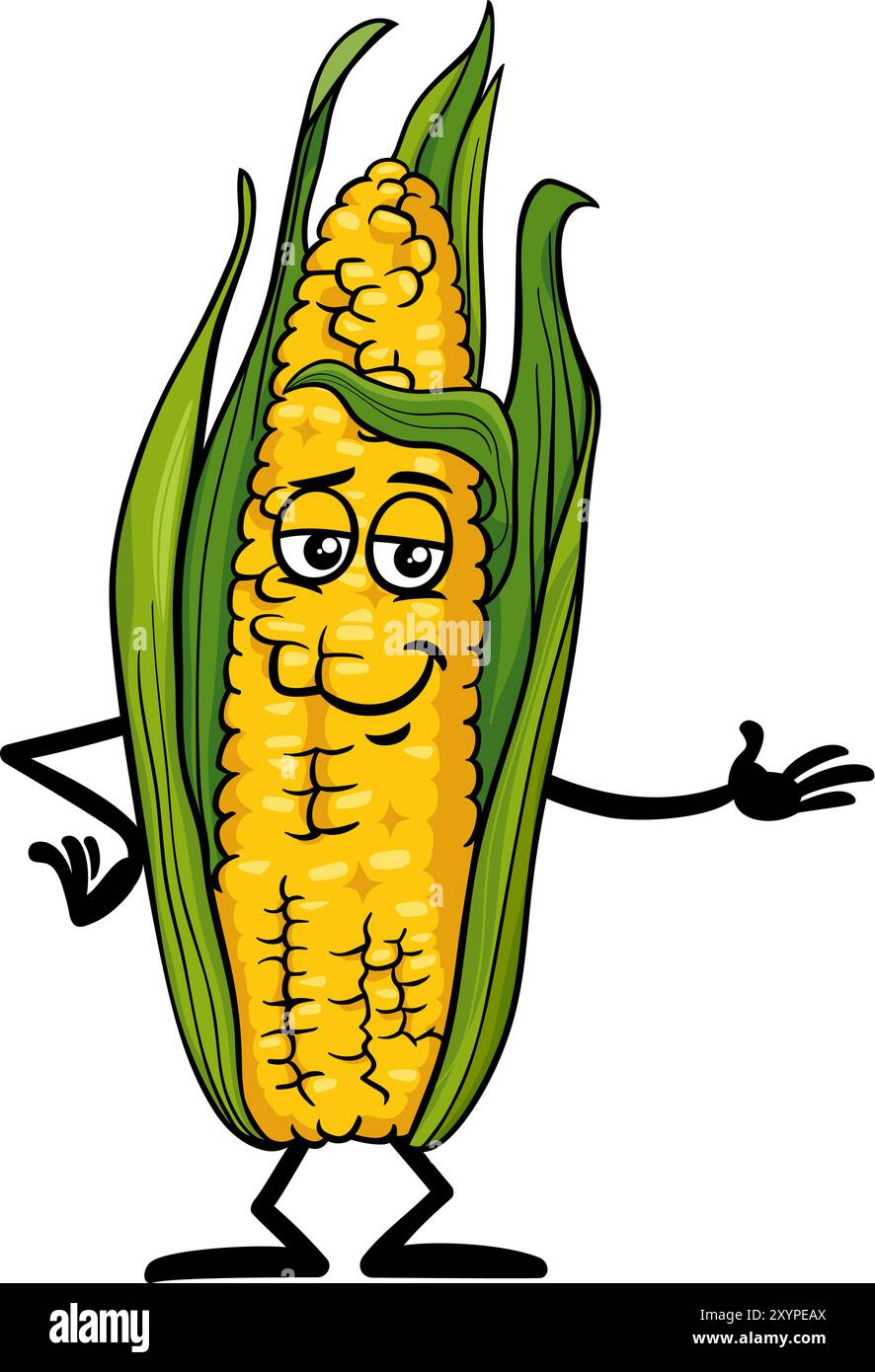 Cartoon illustration of funny comic corn on the cob food character ...