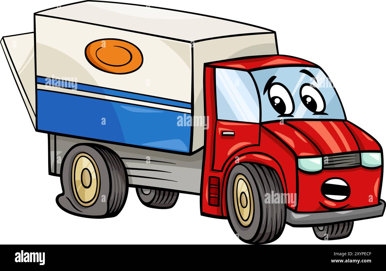 Cartoon illustration of funny truck or lorry vehicle comic character ...