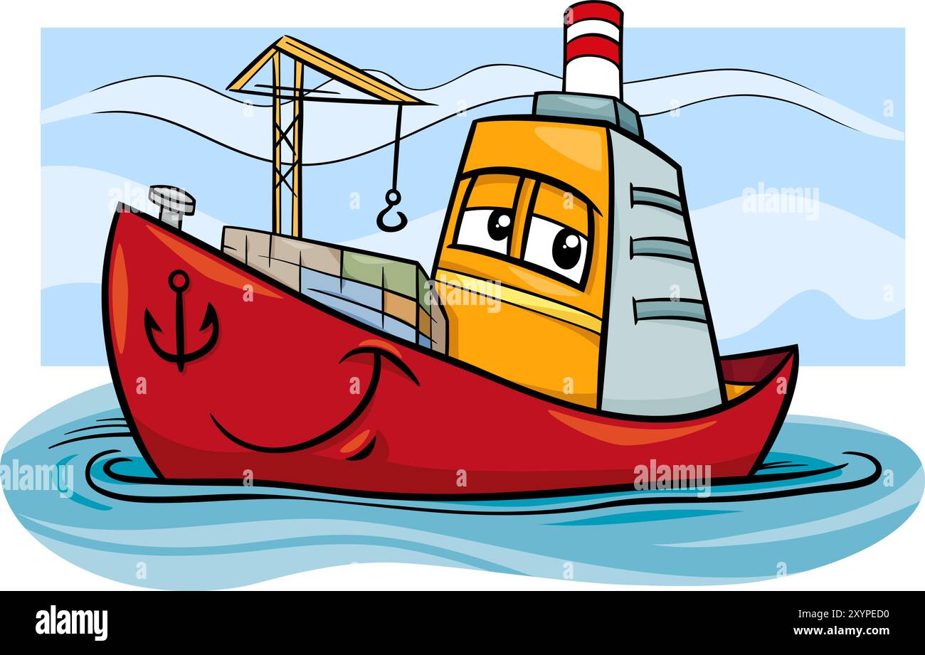 Cartoon illustration of funny container ship comic character Stock Vector Image & Art - Alamy