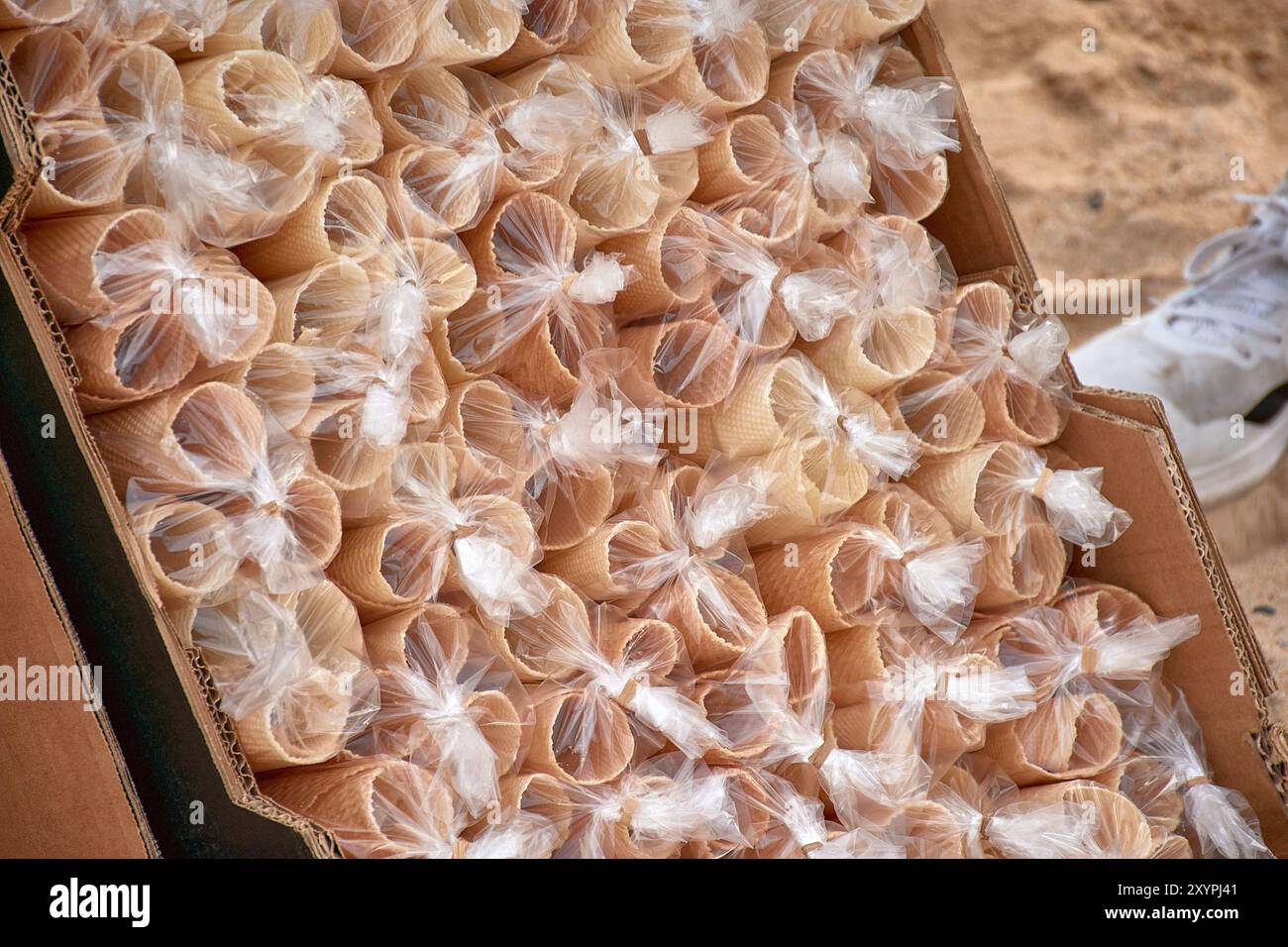 A collection of beach wafers, each individually wrapped in clear ...