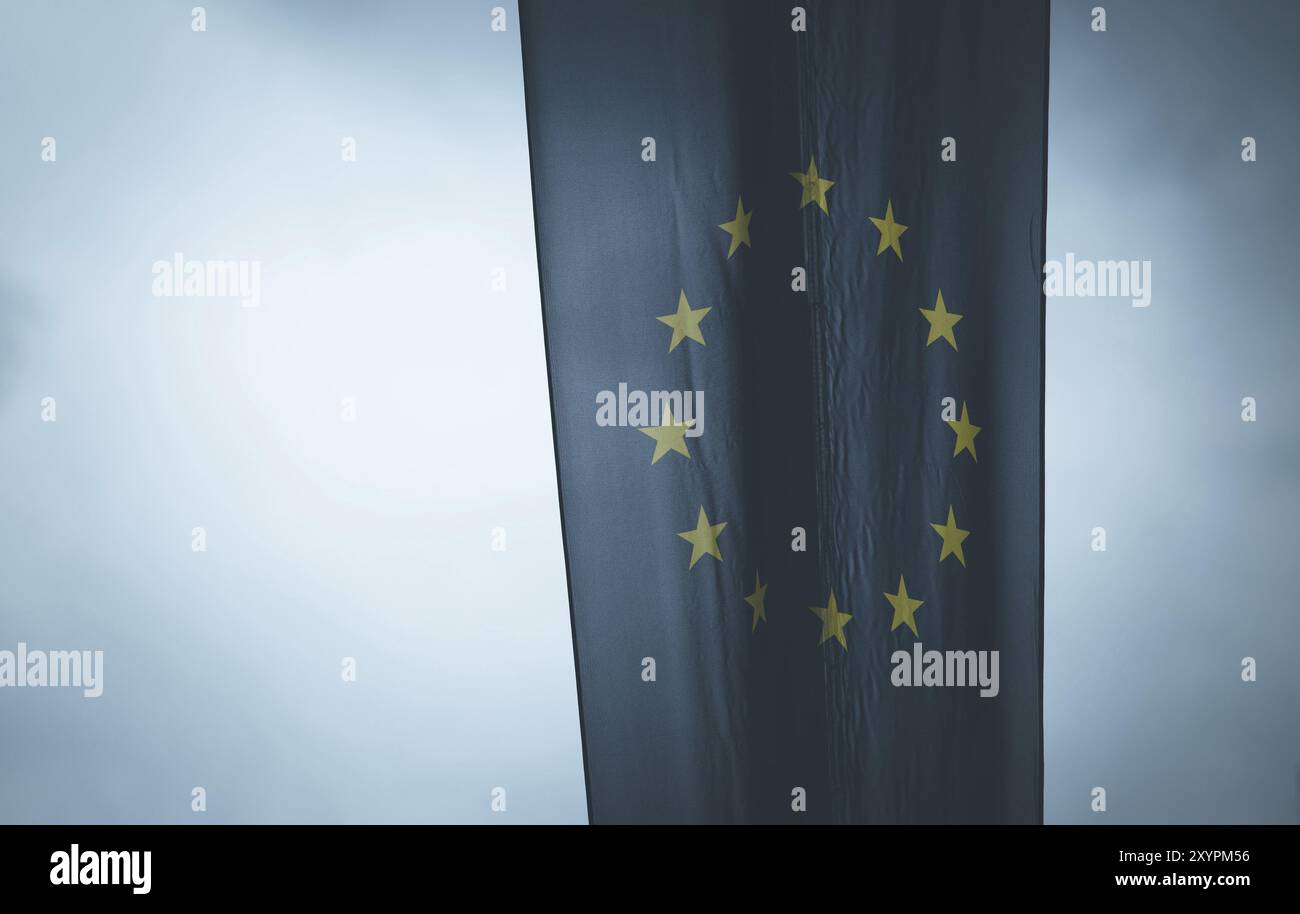 Flag of the European Union on a gloomy, rainy day Stock Photo - Alamy