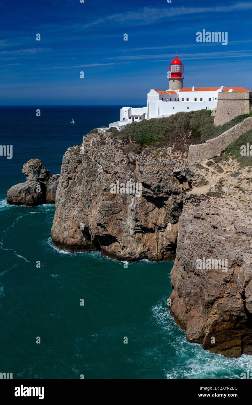 Lighthouse at Cabo de Sao Vicente in the Algarve, Portugal. The ...