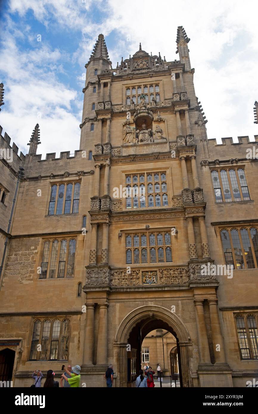 Low angle exterior view of tower of the Five Orders Bodliean Library ...