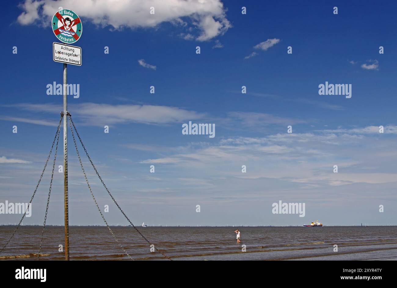 Warning, dangerous current, North Sea coast Stock Photo - Alamy