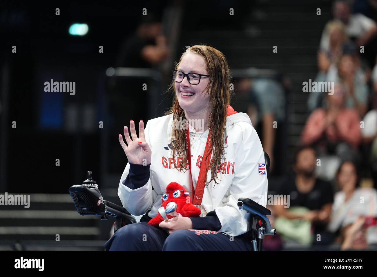 Silver medalist Great Britain Brock Whiston on the podium after the ...