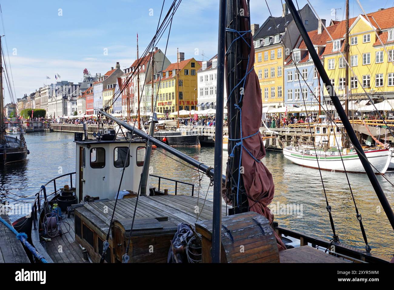 Beautiful harbor in Copenhagen: Nyhavn with historic sailing ships and ...