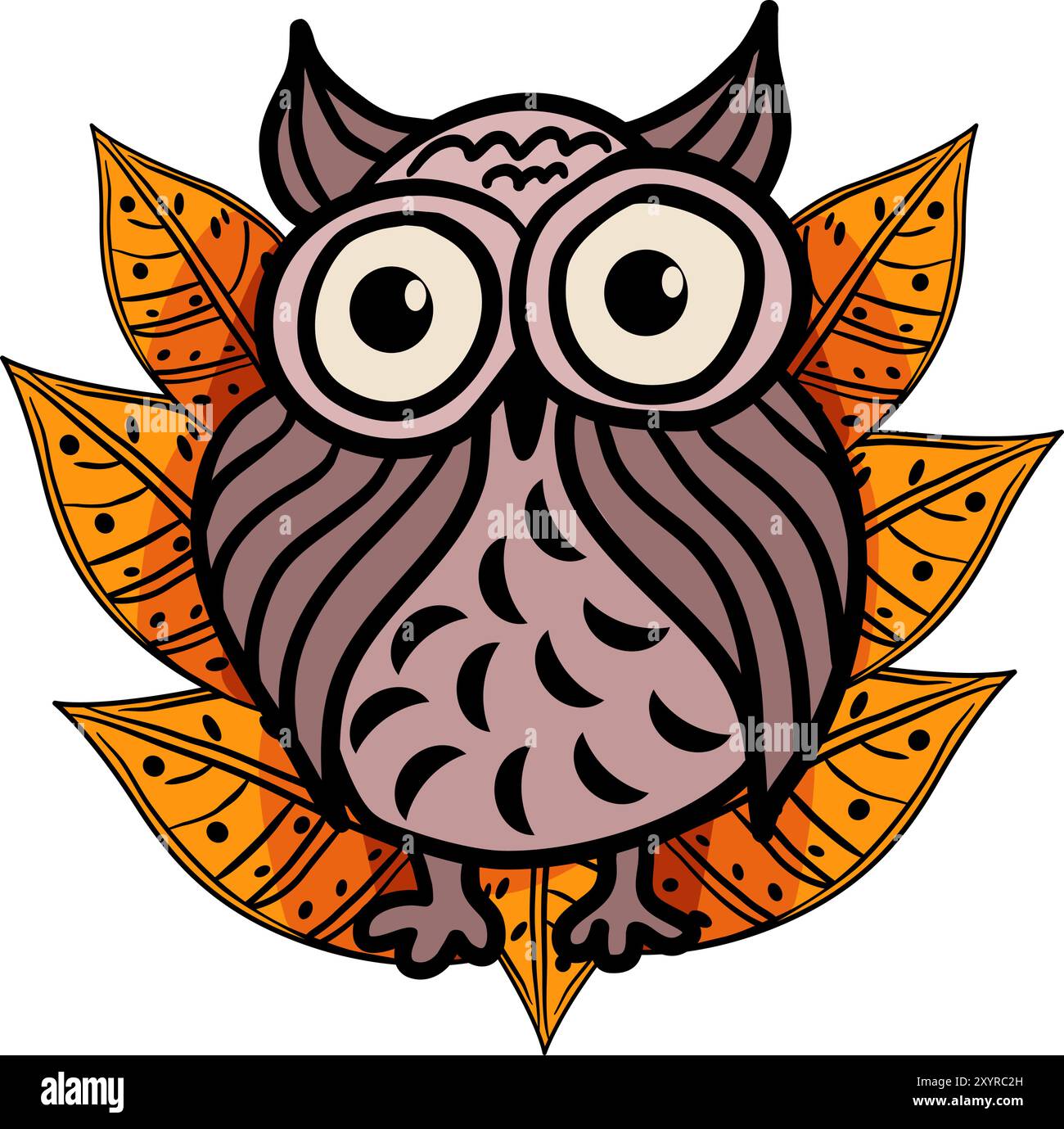 Cute owl with autumn leaves vector illustration Stock Vector Image ...