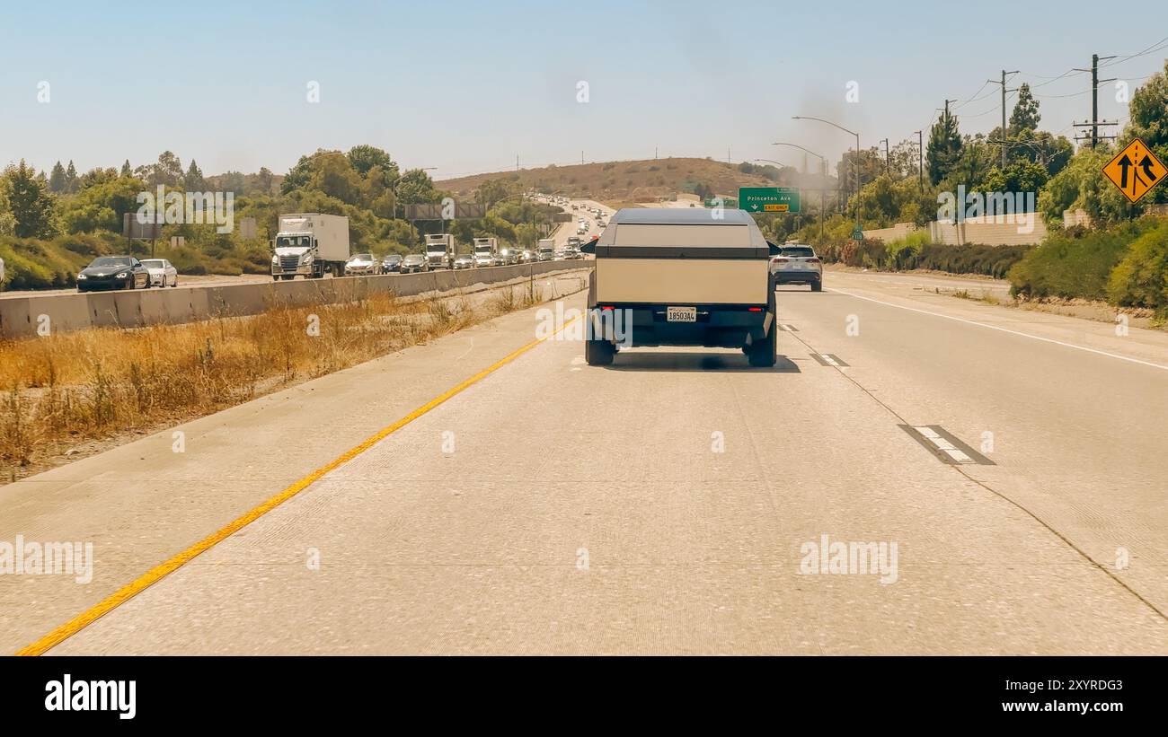 Los Angeles, California, USA. July 31, 2024. Tesla Cybertruck drives on ...