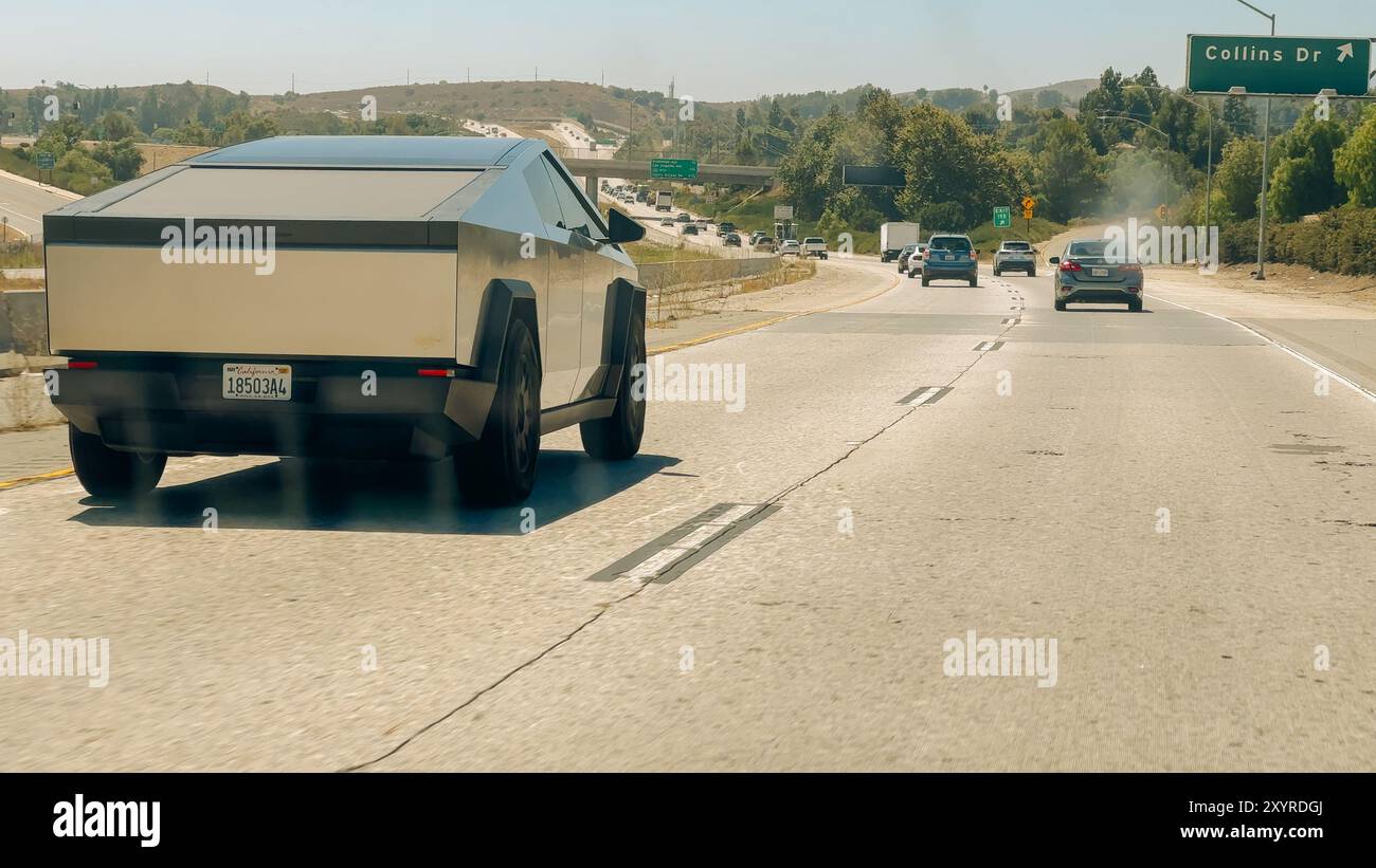 Los Angeles, California, USA. July 31, 2024. Tesla Cybertruck drives on ...