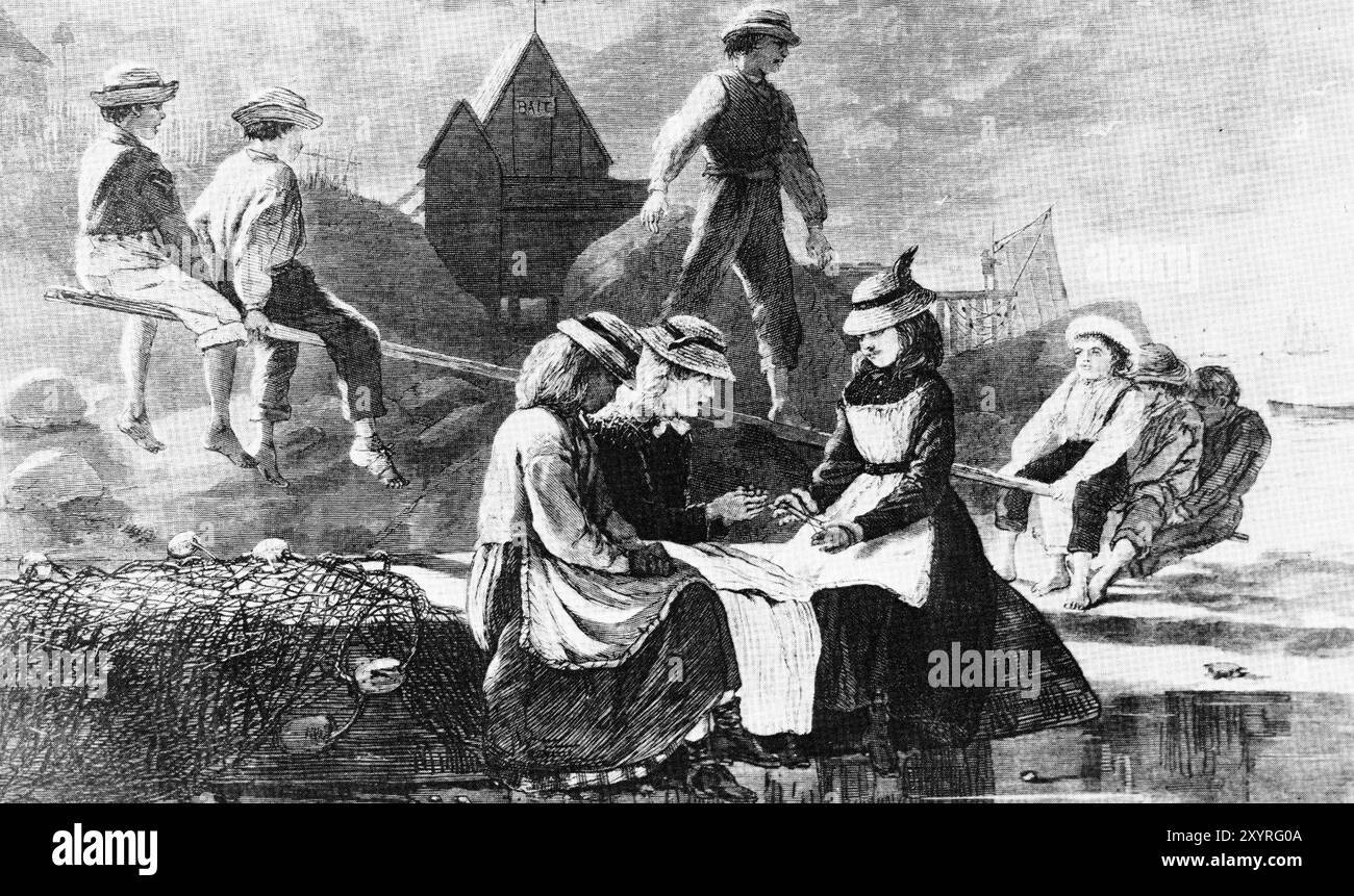 Victorian-era children at play by the harbour, circa 1890 Stock Photo ...