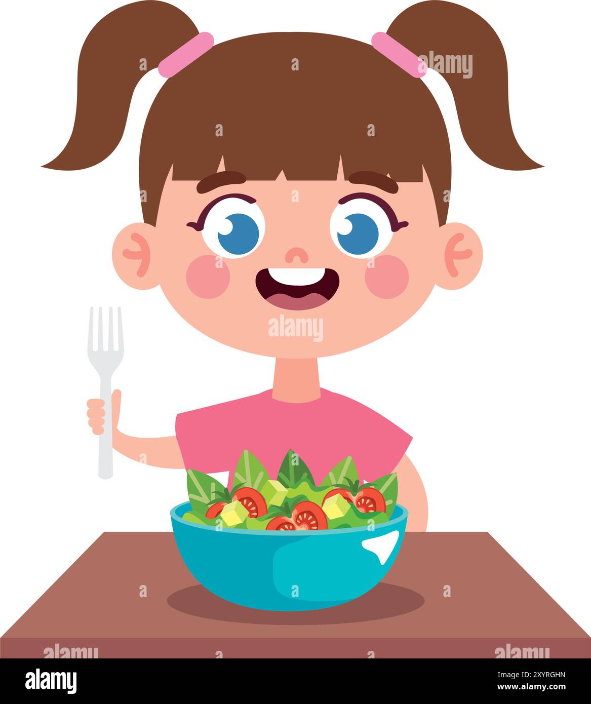 happy girl eating vegan food Stock Vector Image & Art - Alamy