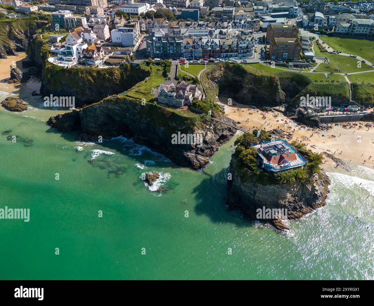 Breathtaking aerial perspective capturing the vibrant coastal town of ...