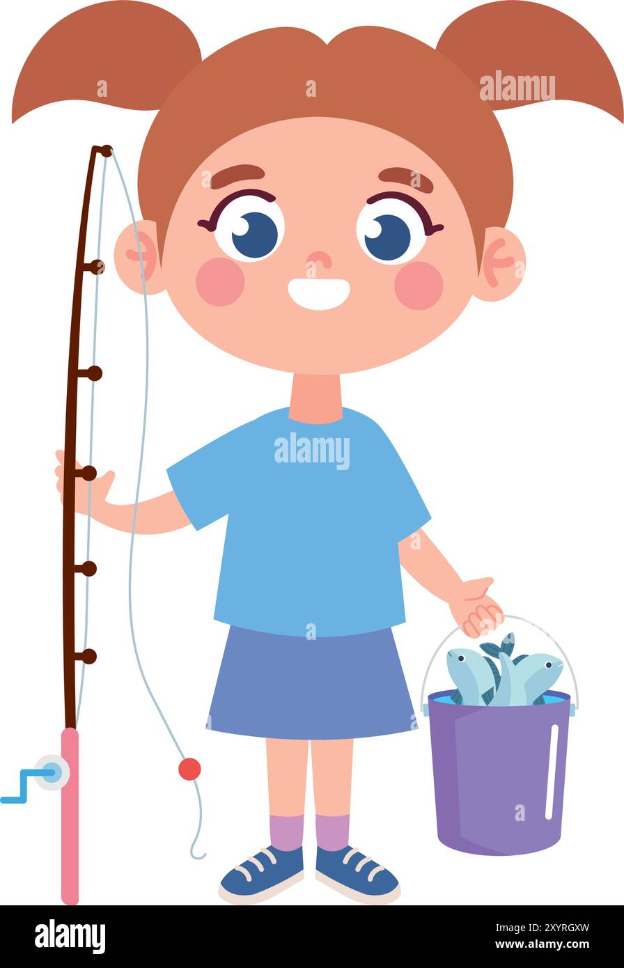 Girl catching fish Stock Vector Images - Alamy