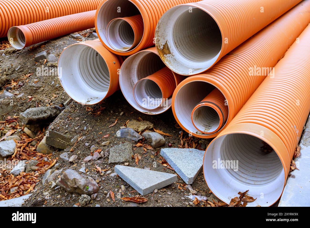 HDPE polyethylene sewer pipes that are ready for installation on ...