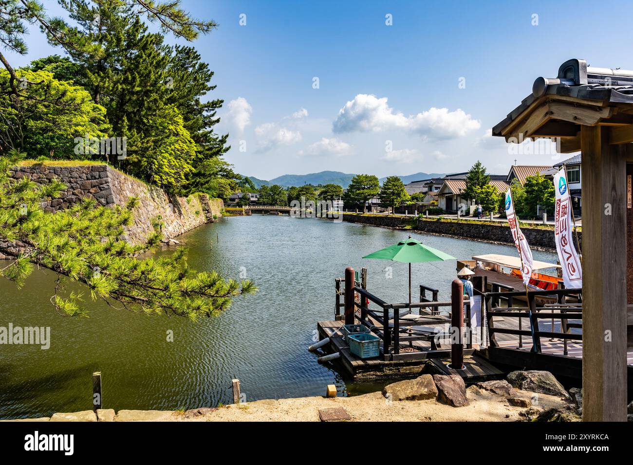 Boat tour boarding pier near Matsue castle, in Matsue, Shimane ...
