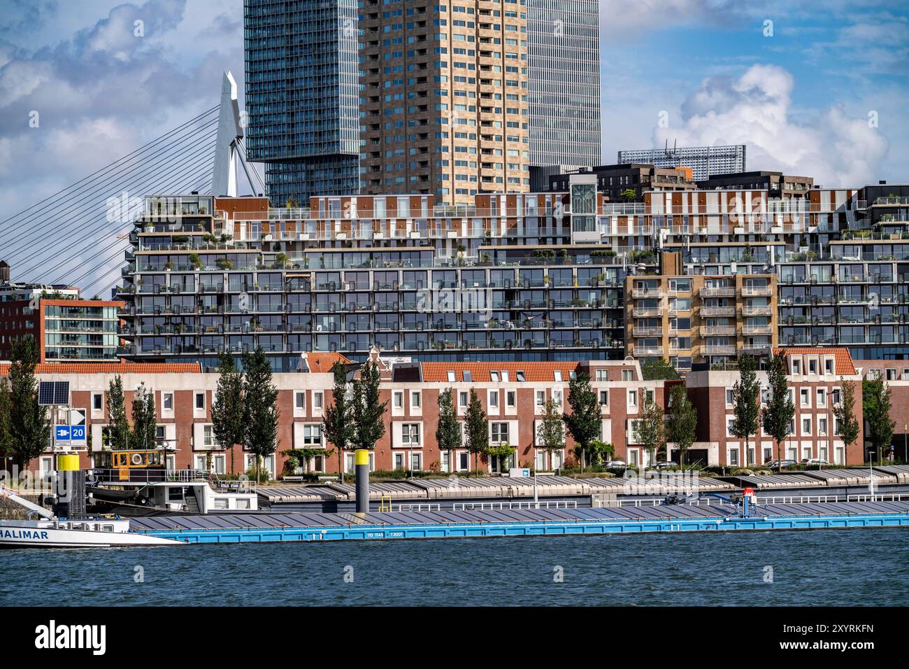 Harbour basin of the Maashaven, inland waterway port, jetties ...