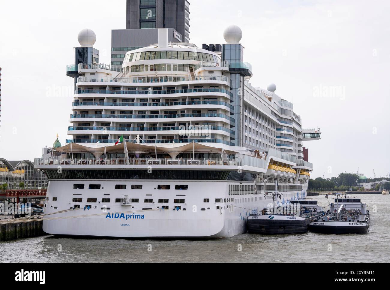 The cruise ship AIDA Prima is refueled, moored at the Cruise Terminal ...
