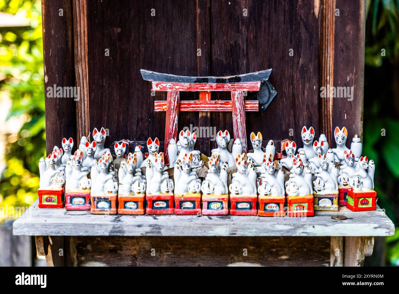 Statues of foxes at Jozan Inari Jinja, a Shinto shrine famous for Inari ...