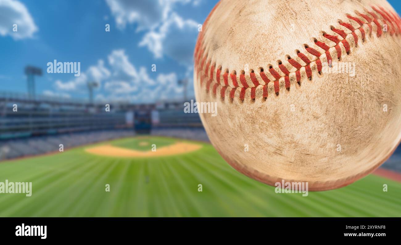 Baseball Flying Through The Air with Stadium in the Background Stock ...