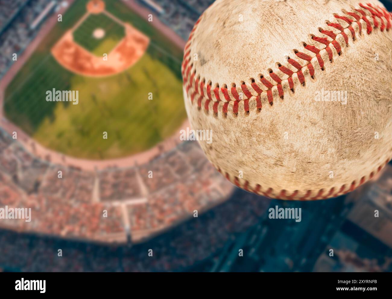 Baseball Flying Through The Air with Stadium in the Background Stock ...