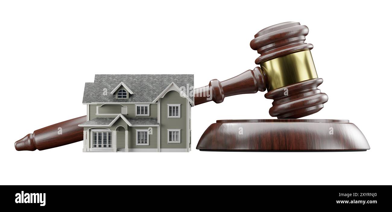 Miniature Model House and Gavel Isolated on a White Background Stock ...