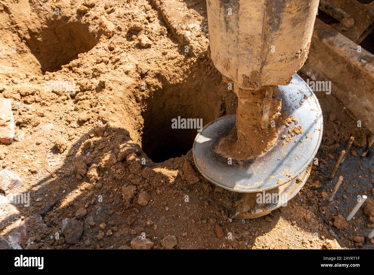 Hydraulic bore pile rig machine at the construction site.Drilling in ...