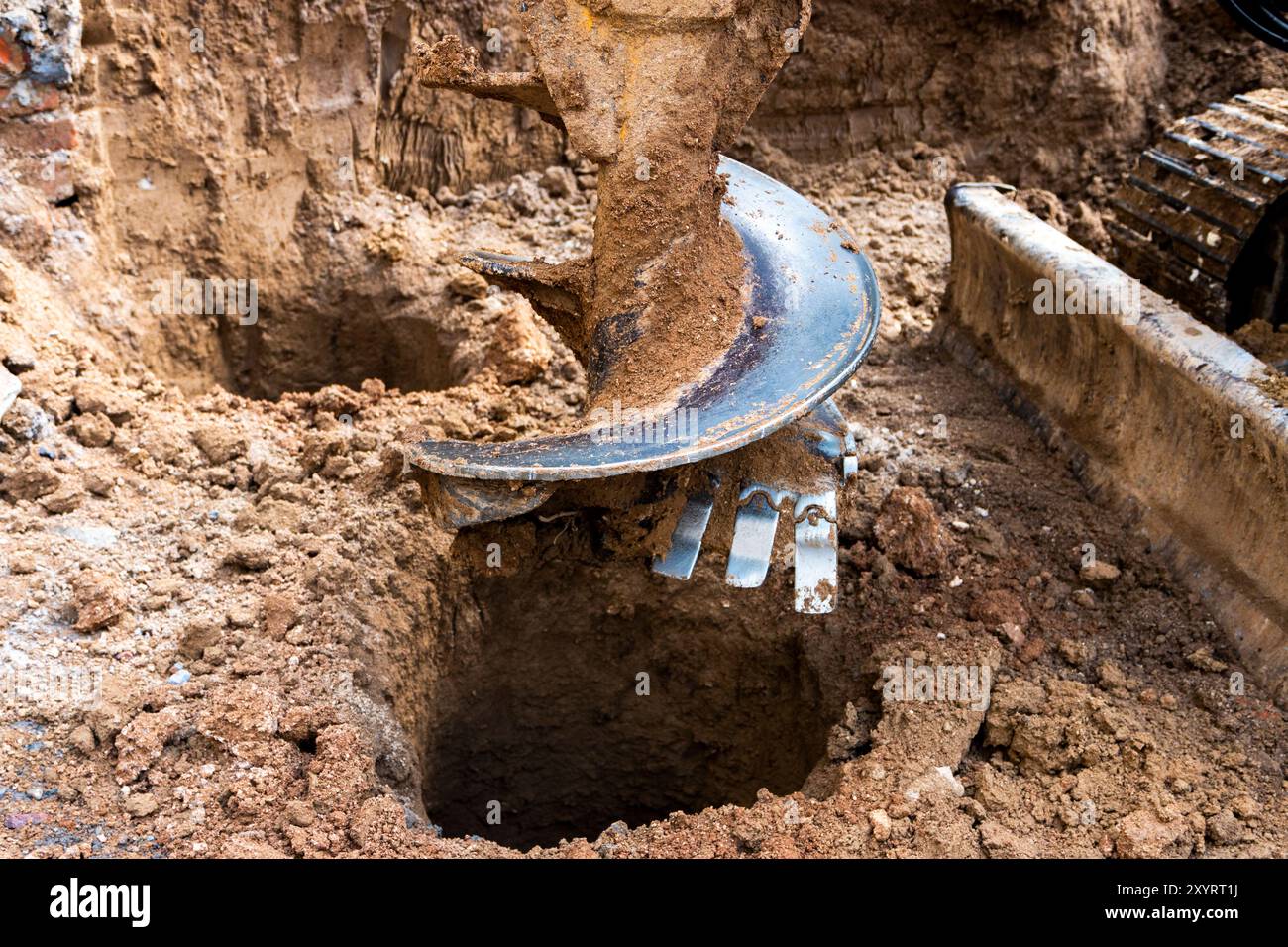 Hydraulic bore pile rig machine at the construction site.Drilling in ...