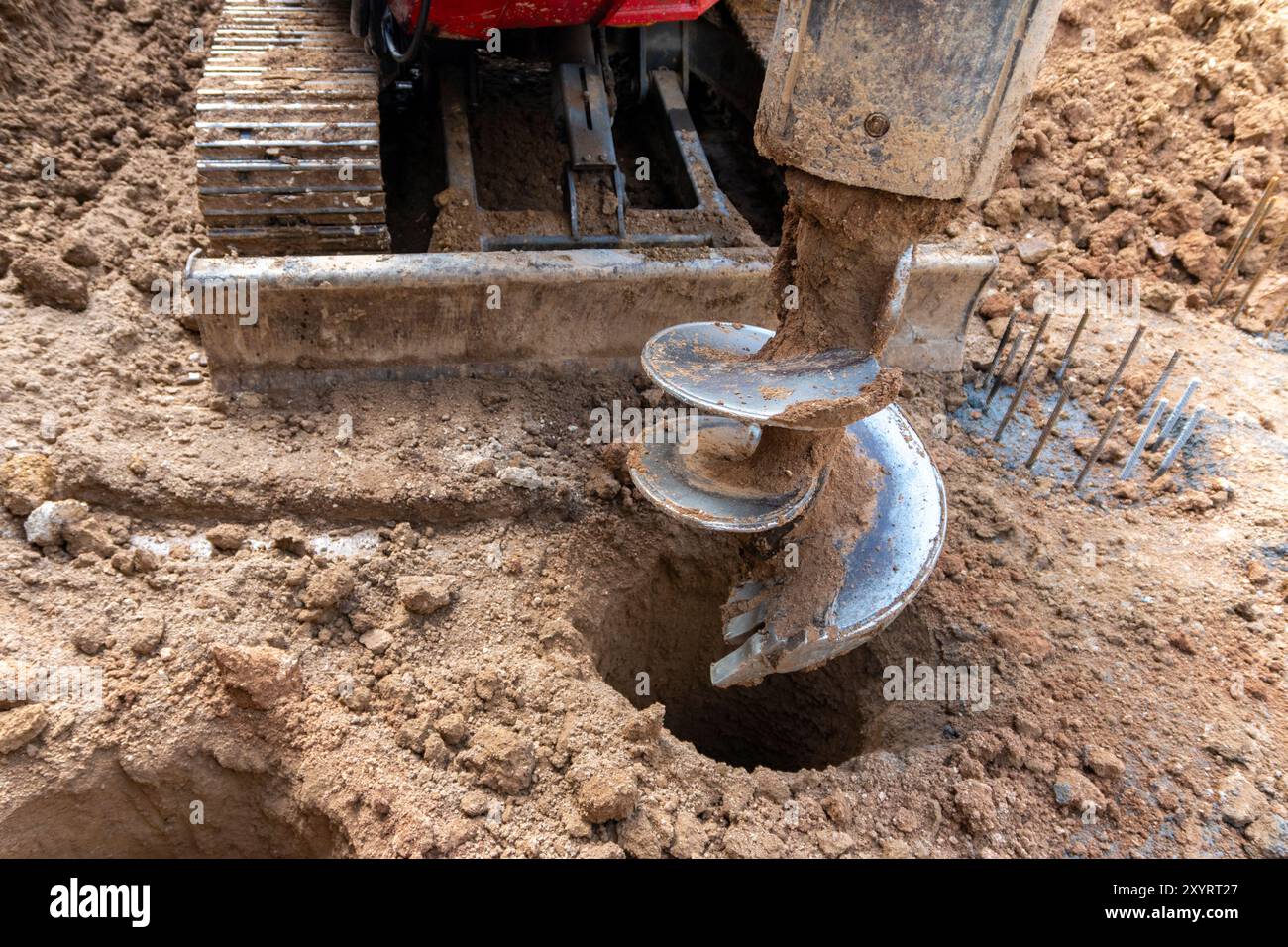 Hydraulic bore pile rig machine at the construction site.Drilling in ...