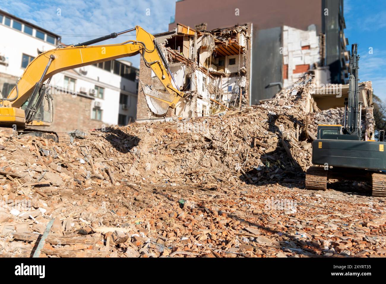 Freeing up space for construction of new building.Process of demolition ...