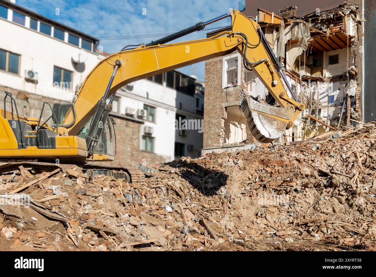 Freeing up space for construction of new building.Process of demolition ...