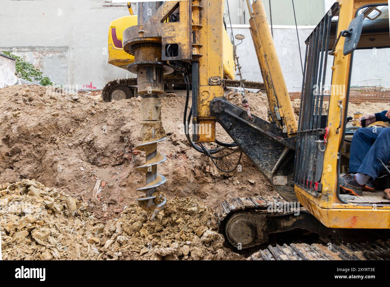 Hydraulic bore pile rig machine at the construction site.Drilling in ...