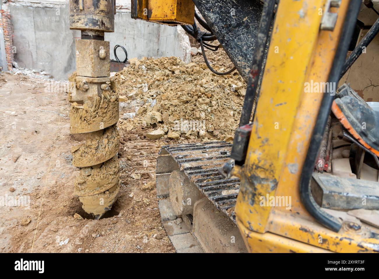 Hydraulic bore pile rig machine at the construction site.Drilling in ...
