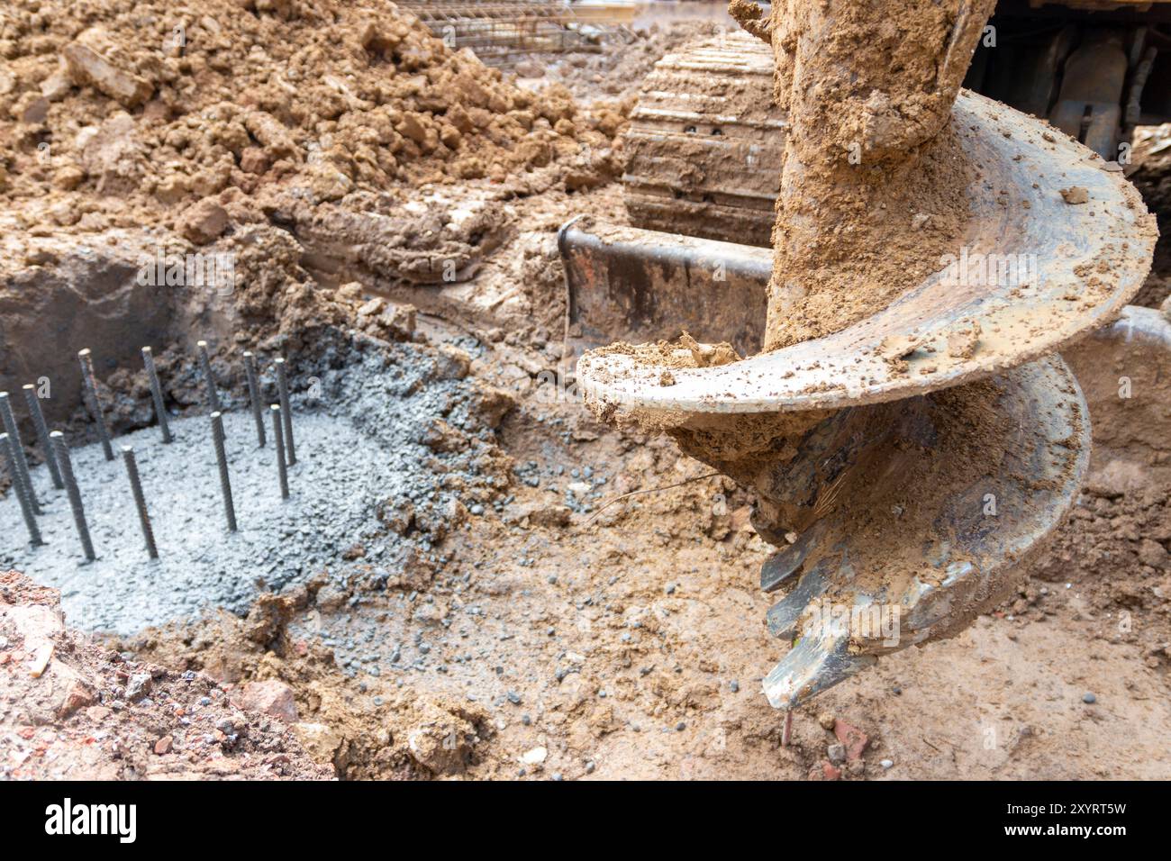 Hydraulic bore pile rig machine at the construction site.Drilling in ...