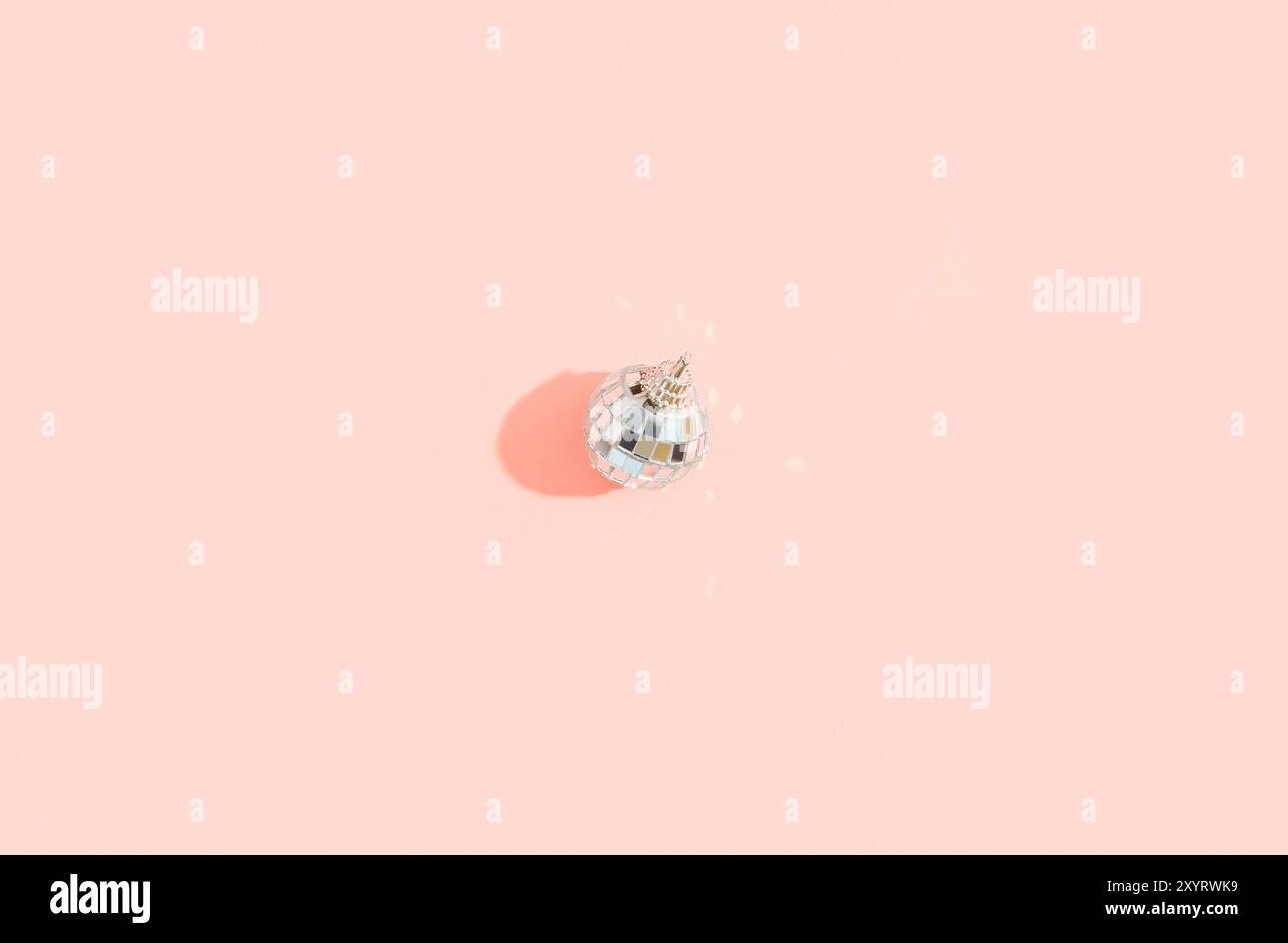 Christmas wallpaper with shiny disco balls on pink in minimal style ...